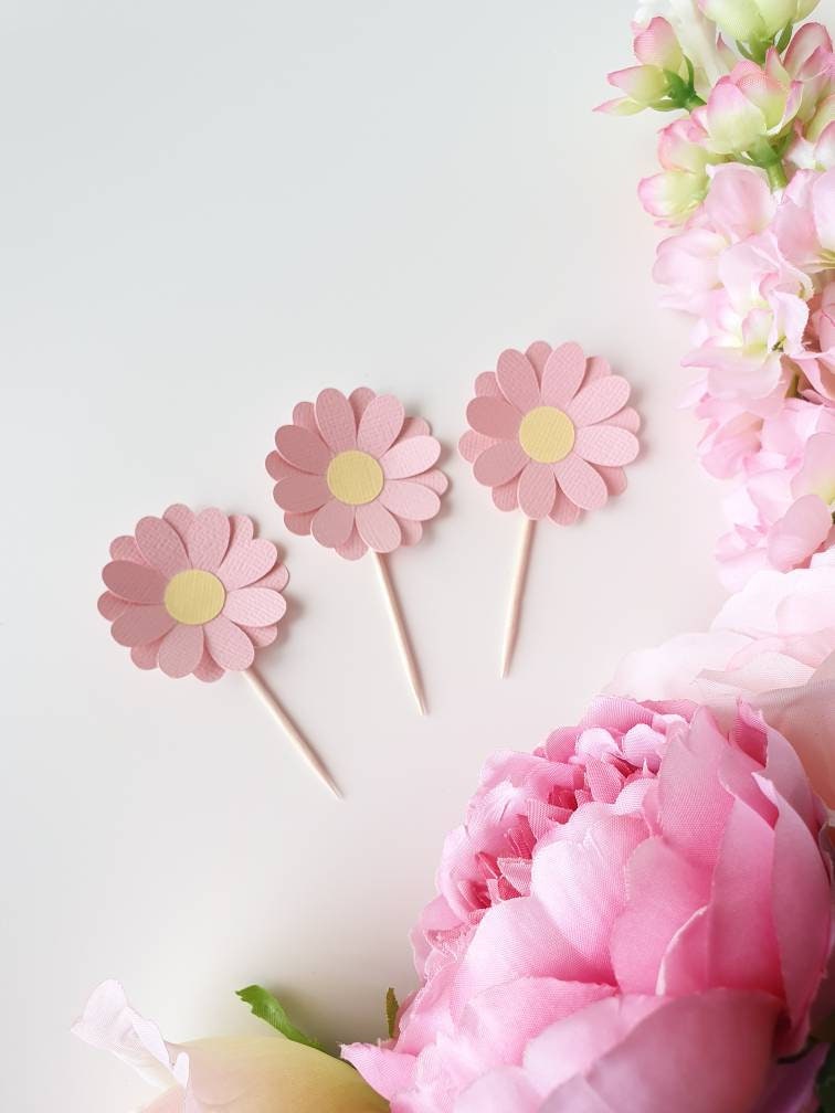 Boho Pink Flower Cupcake Toppers Flower Decorations Flower - Etsy Australia