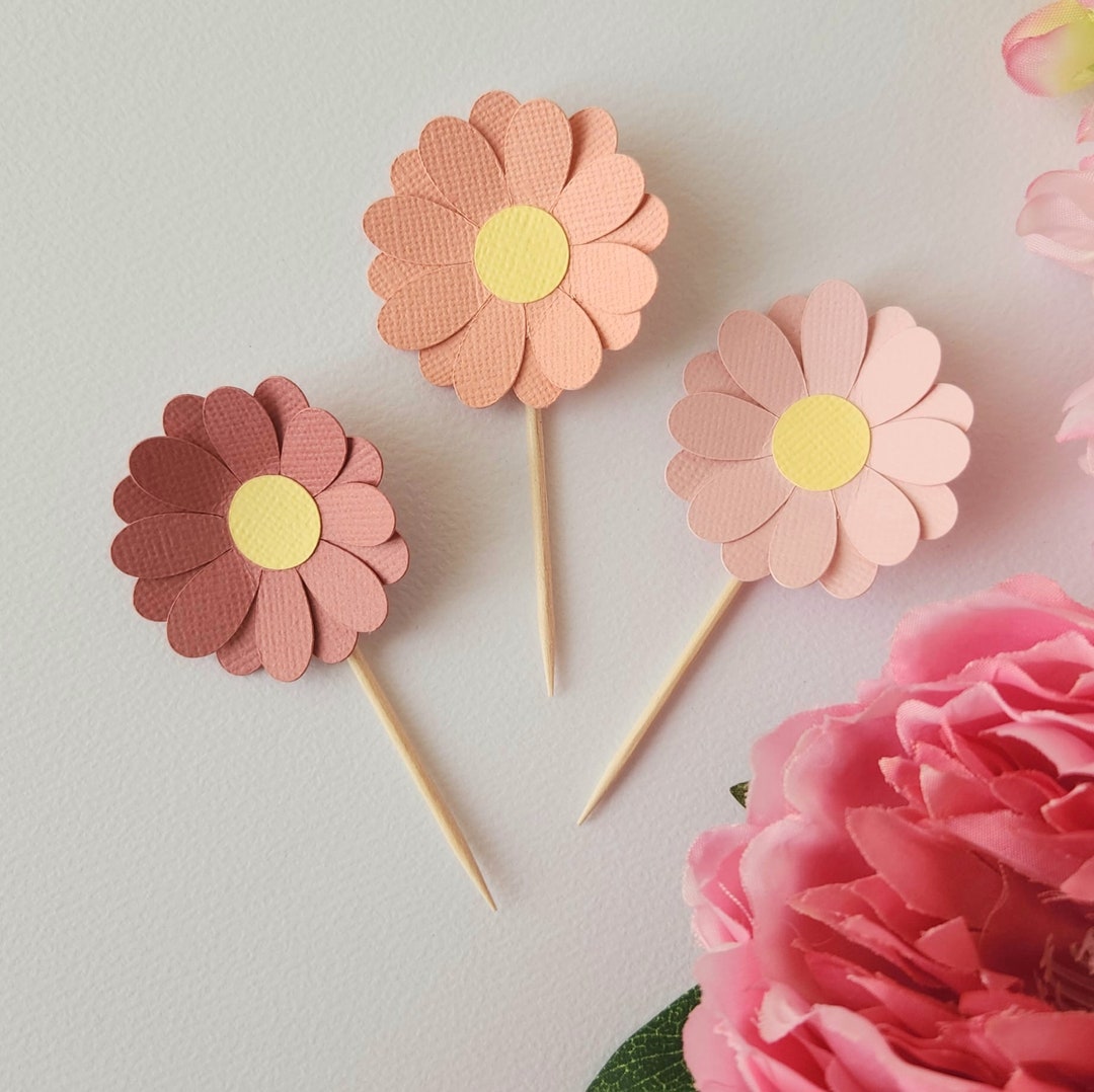 Boho Flower Cupcake Toppers, Flower Decorations, Flower Food Picks ...
