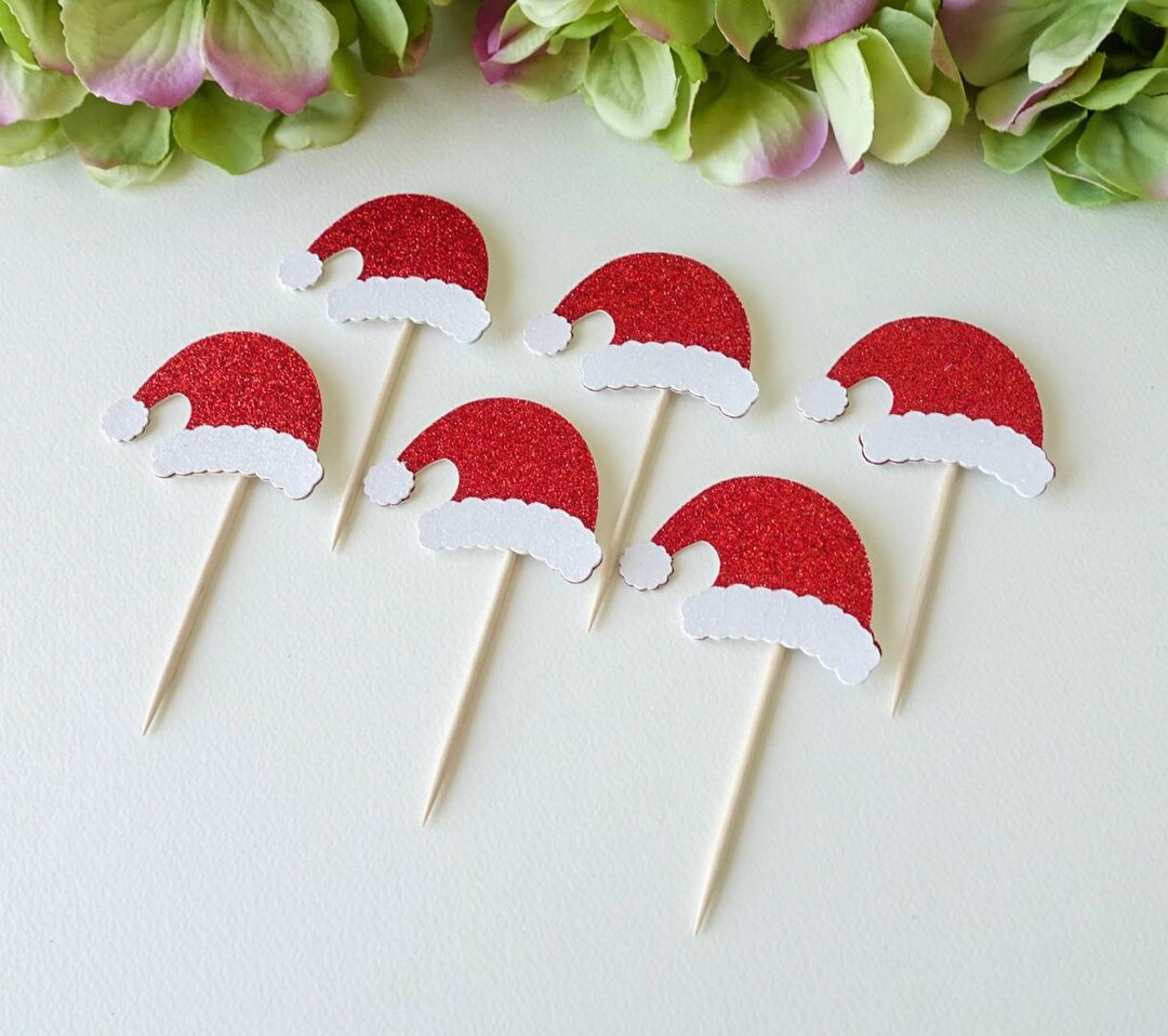 Santa Cupcake Toppers, Santa Hat Cupcake Toppers, Christmas Food Picks ...