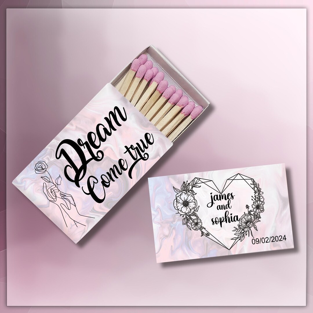 Personalized Wedding Matchbox Favors - Floral Heart Design With Custom ...