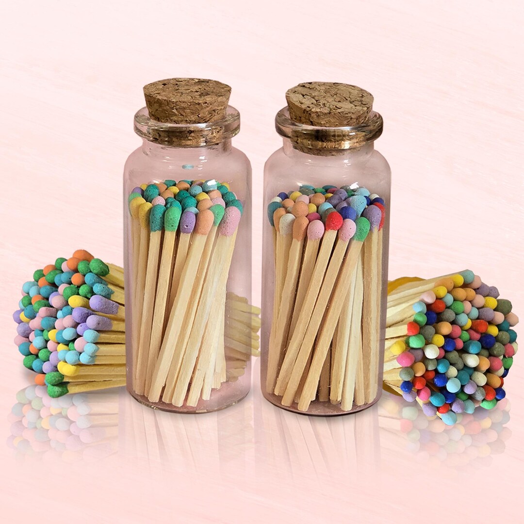 2 Inch Matchsticks (40 Pcs) in Glass Bottle Colorful Safety Matches ...