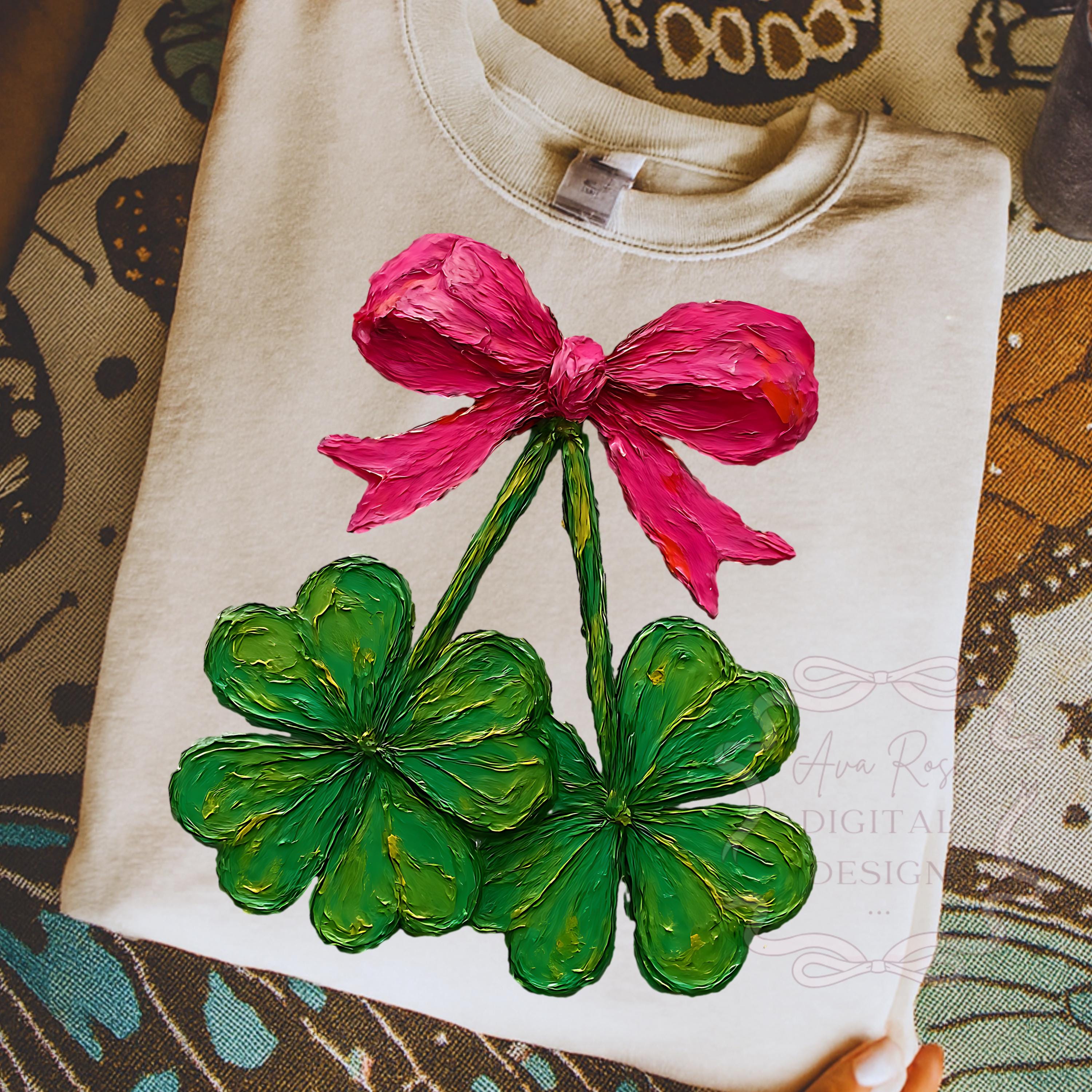 Pink Coquette St Patrick's Day PNG SVG, Girly Lucky Clover Bow, Popular ...