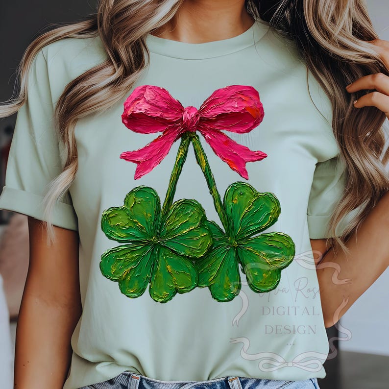 Pink Coquette St Patrick's Day PNG SVG, Girly Lucky Clover Bow, Popular ...