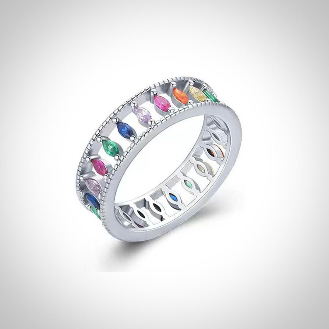 Rainbow Colorful Stackable Ring, 100% 925 Sterling Silver, Cubic ...