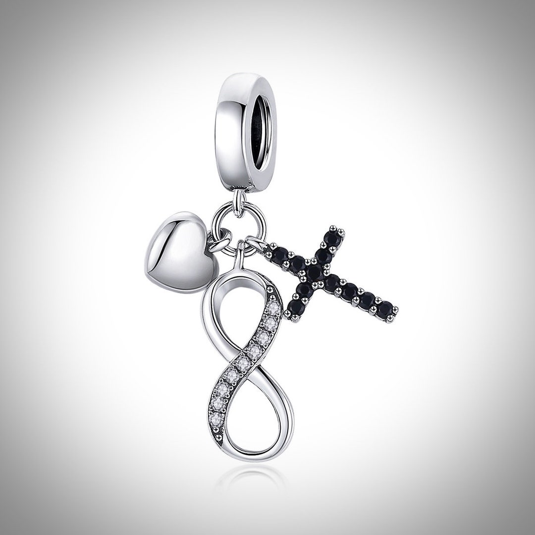 Cross, Heart & Infinity Dangle Charm, 100% 925 Sterling Silver, Cubic ...