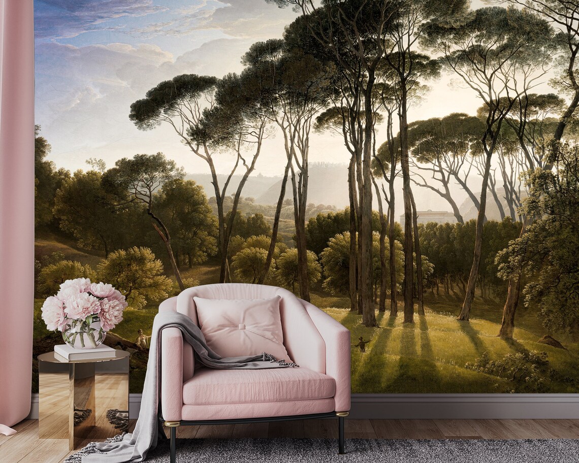 Exotic Trees Wallpaper Jungle Wallpaper Green Plateau | Etsy