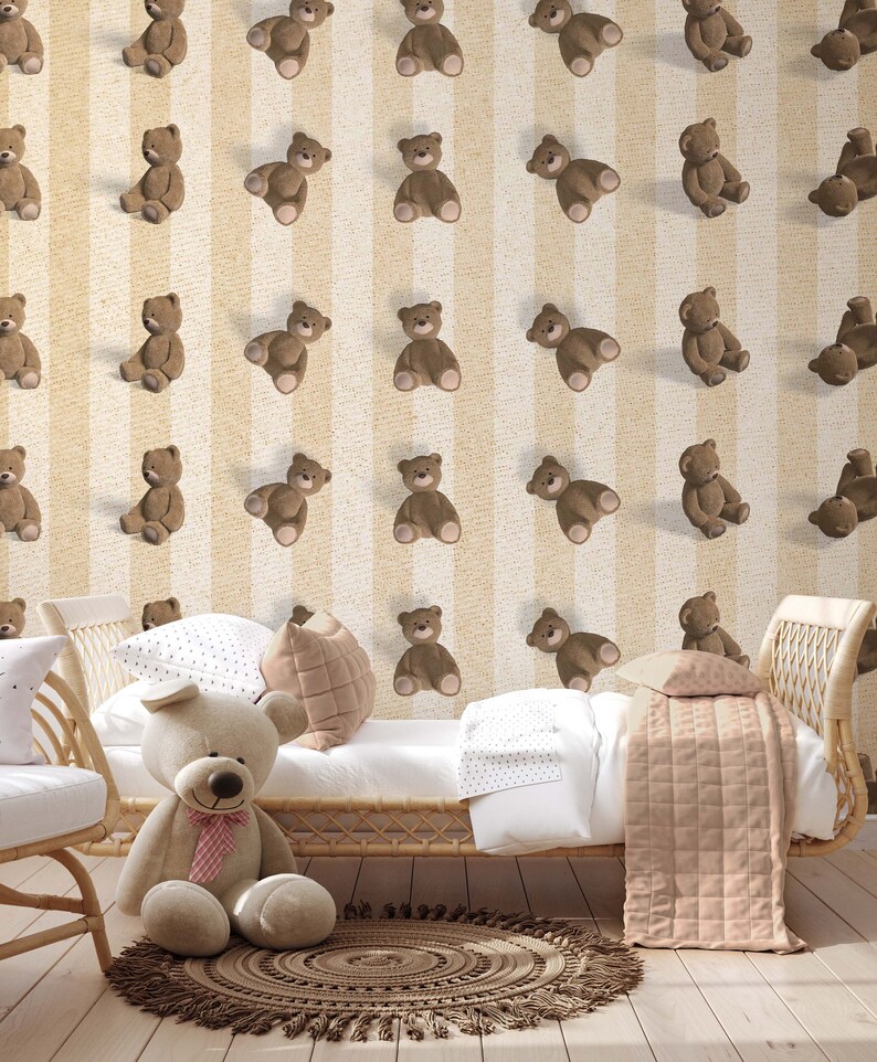 Teddy Bear Pattern Nursery Design Kids Room Wallpaper - Etsy