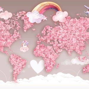 Girl Room Custom Pink Girl World Map Nursery Wallpaper Kids - Etsy