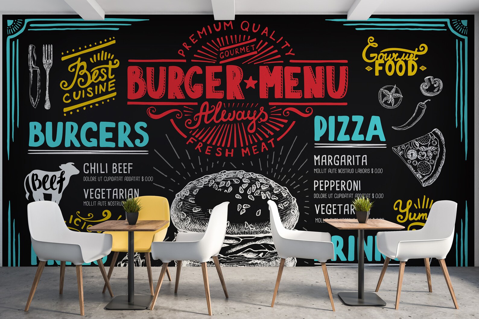 Vivid Burger Menu Wallpaper Peel and Stick Cafe Wallpaper - Etsy