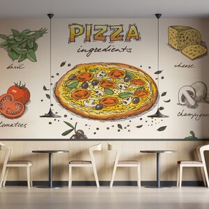 Italian Pizza Wallpaper, Peel and Stick, Cafe Wallpaper, Culinary ...