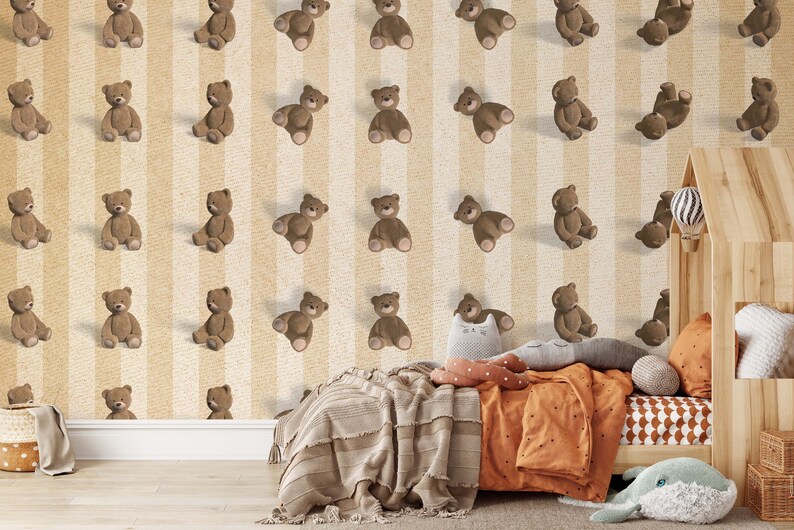 Teddy Bear Pattern Nursery Design Kids Room Wallpaper - Etsy