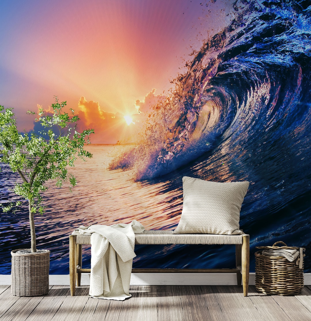 Ocean Wave Surfing Wallpaper, Nature Wallpaper, Peel and Stick, Self ...