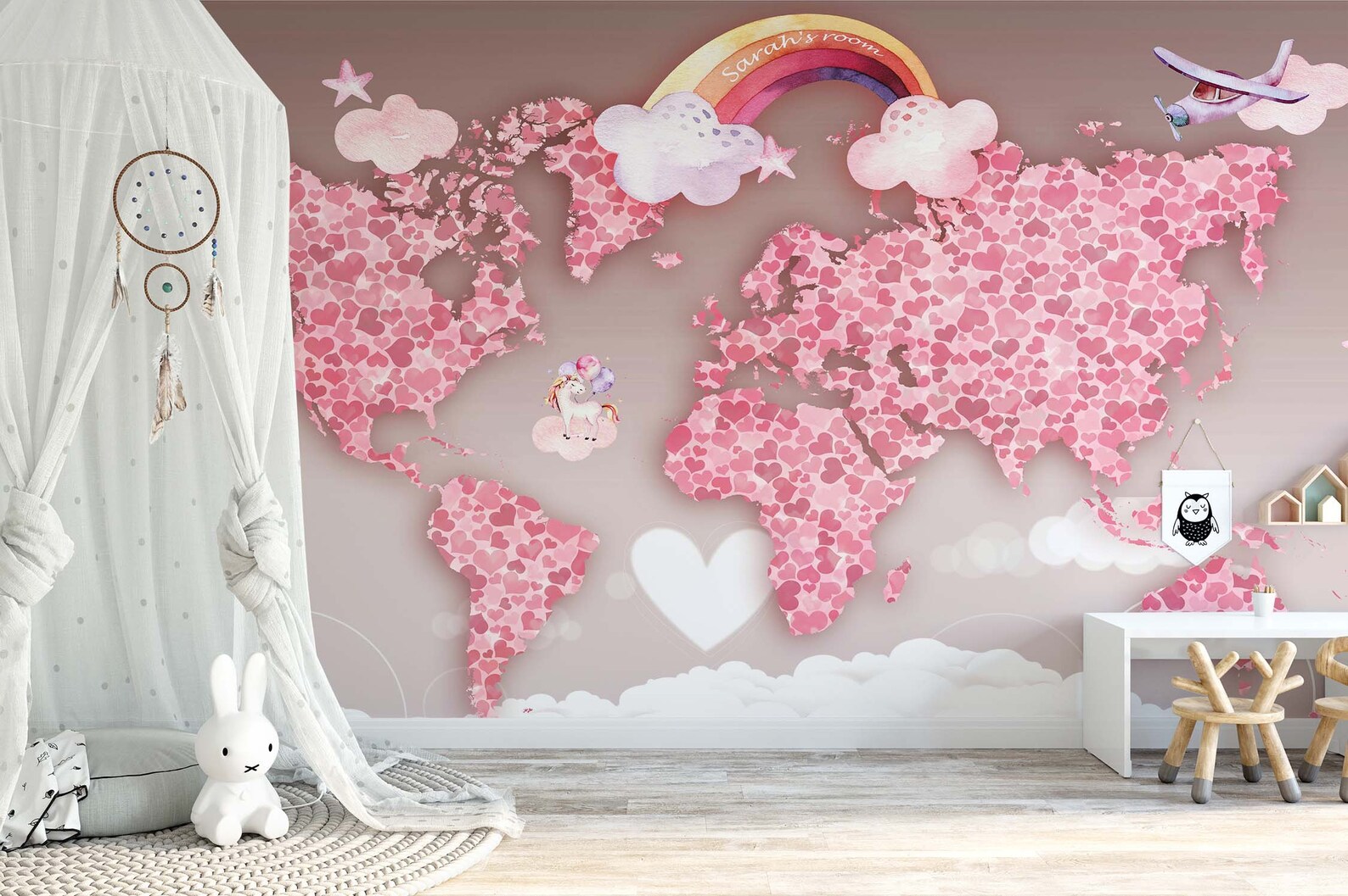 Girl Room Custom Pink Girl World Map Nursery Wallpaper Kids | Etsy