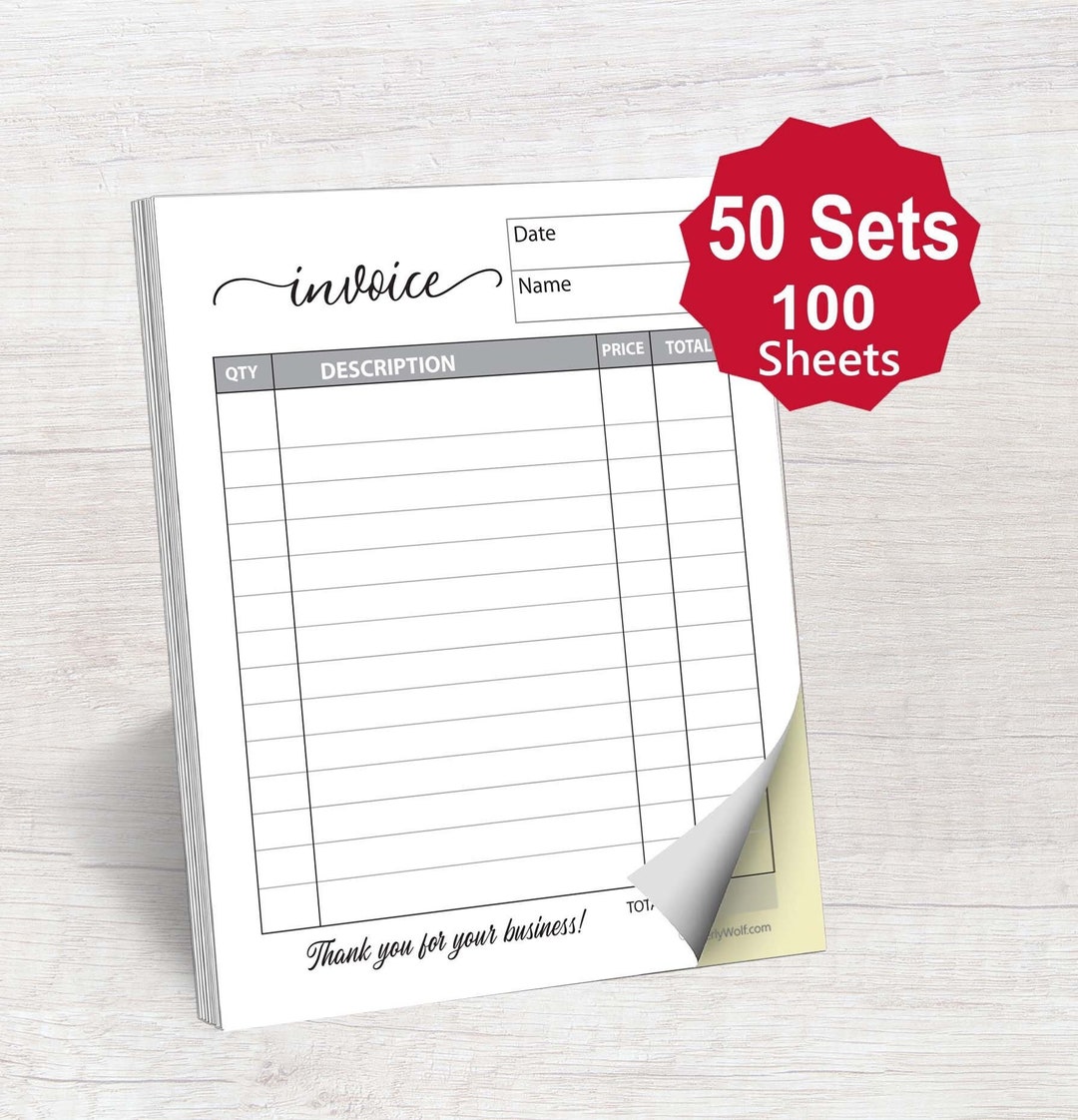 Invoice Receipts (set of 50) - 4.25" X 5.5" Carbonless 2 Part White and ...