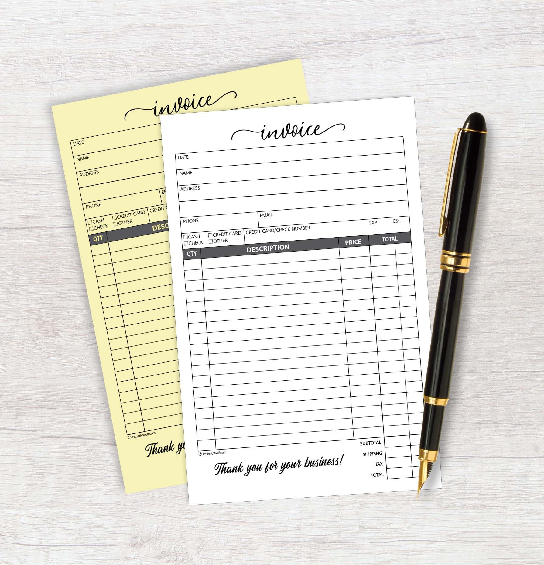 Invoice Receipts (set of 50) - 5.5" X 8.5" Carbonless 2 Part White and ...