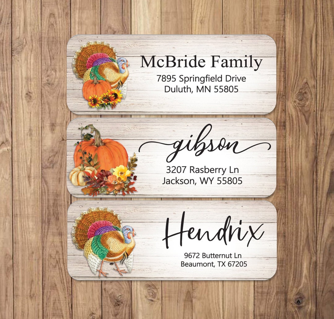Turkey & Pumpkins Return Address Labels | 24 Autumn Address Sticker | Fall Floral Custom Address ...