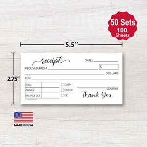Cute Receipts (set of 50) - 2.75" X 5.5" Carbonless 2 Part White and ...