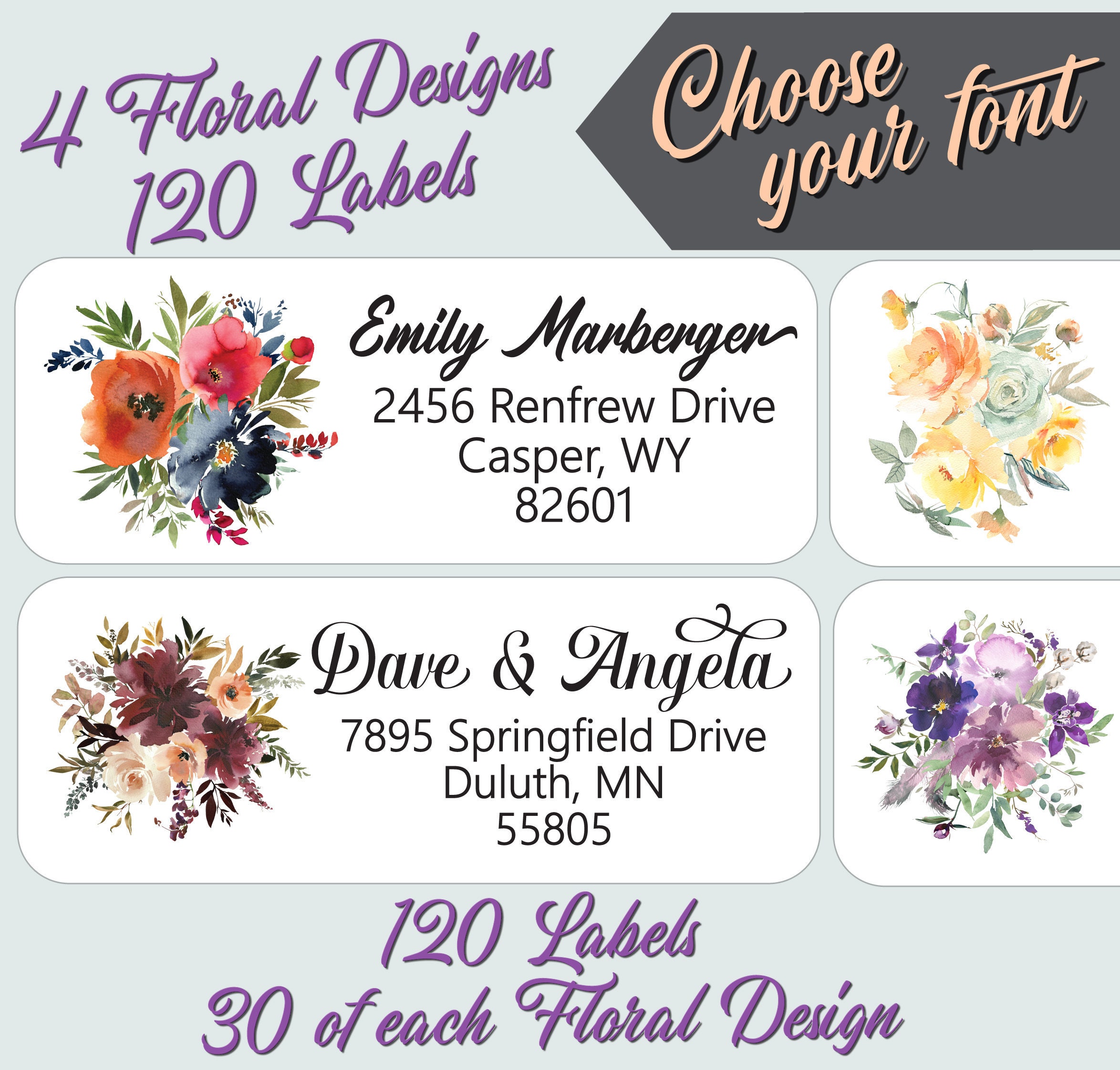 Flower Address Labels White Matte | Floral Address Sticker | Flowered ...