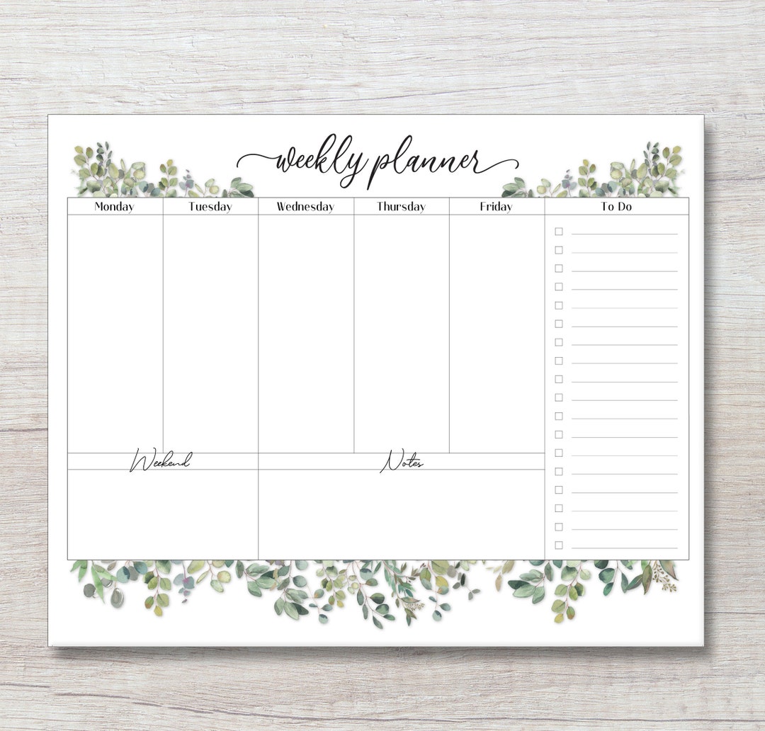 Eucalyptus Weekly Planner Notepad | 8x10 Daily Organizer Desk Planner ...