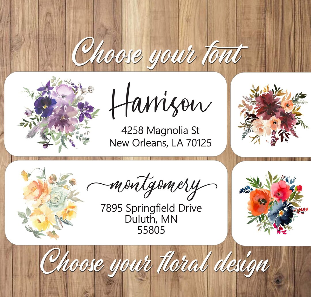 Floral Address Labels | Flower Address Sticker | Flowered Custom ...