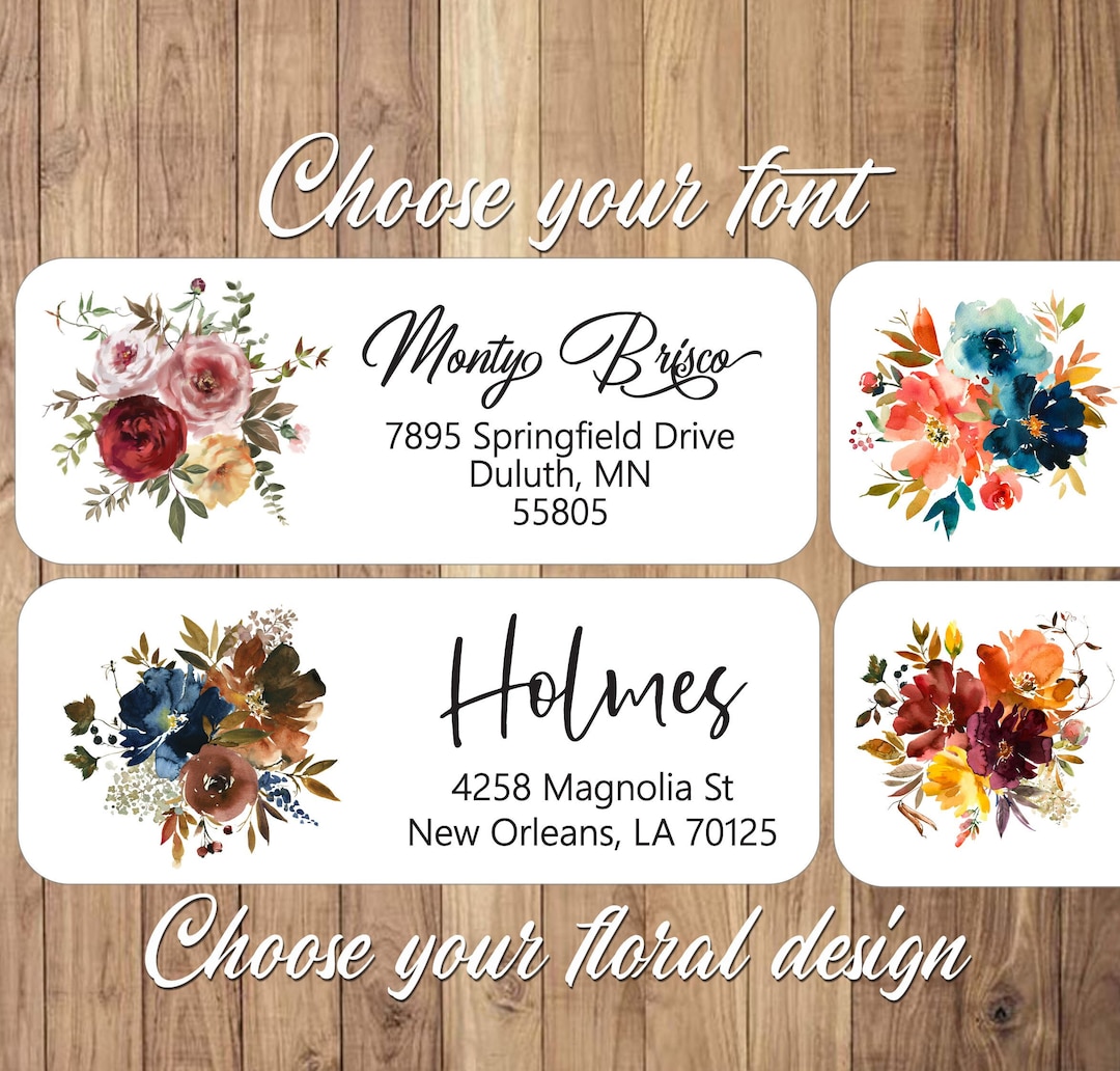 Floral Address Labels | Flower Address Sticker | Flowered Custom ...