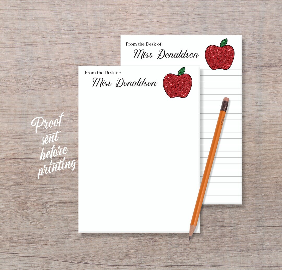 Sparkling Apple Personalized Teacher Notepad | Custom Teacher Notepad ...