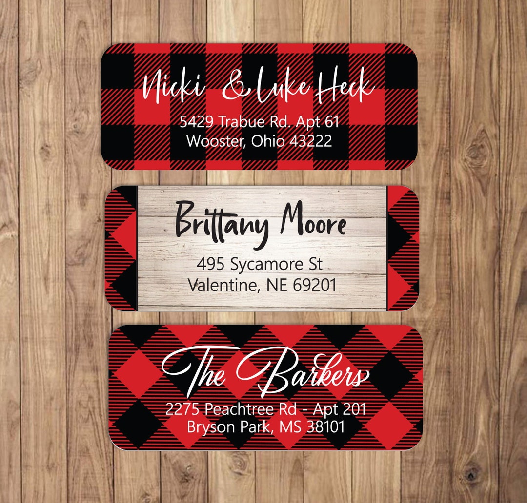 Buffalo Plaid Return Address Labels | 24 Red & Black Plaid Stickers ...