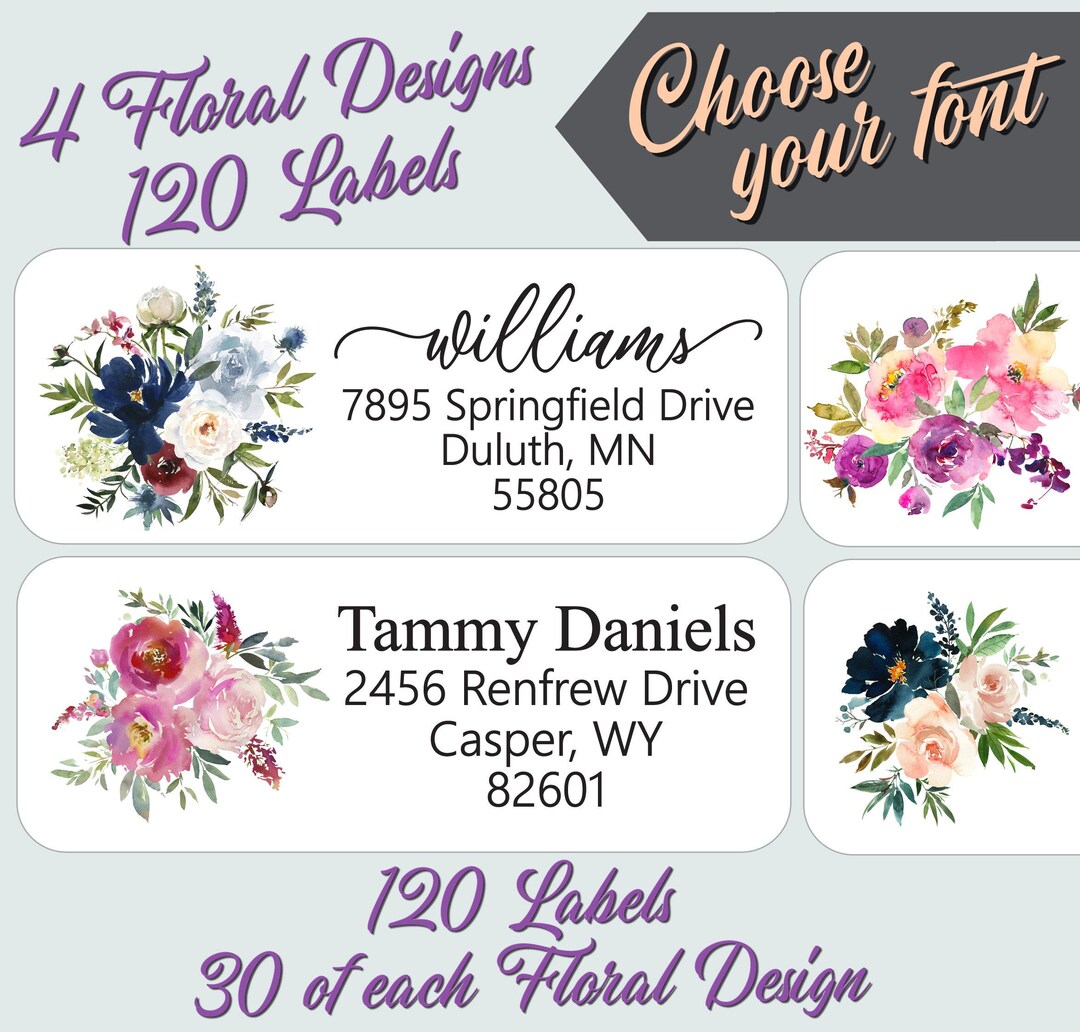 Flower Address Labels White Matte Floral Address Sticker Flowered ...