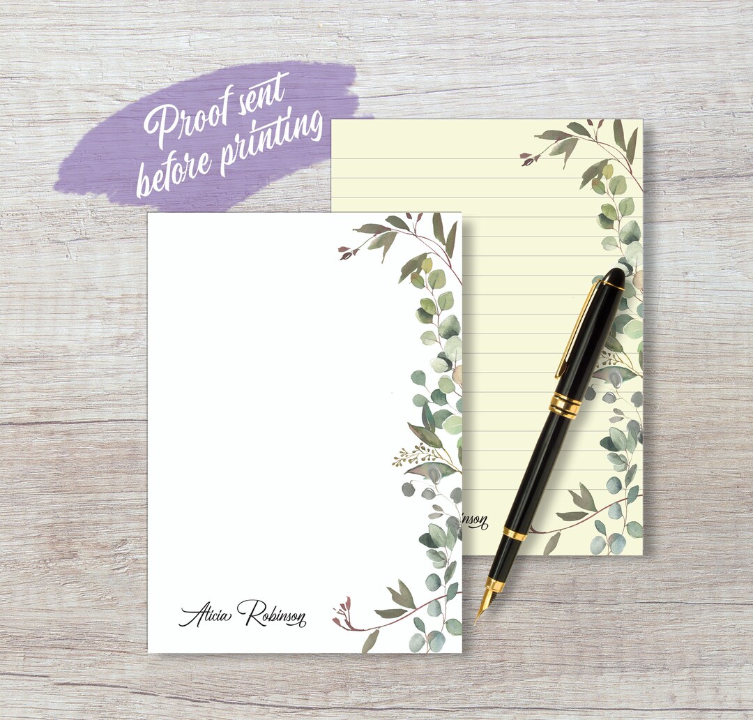 Personalized Eucalyptus Notepad Custom Name With Font Choices Floral ...