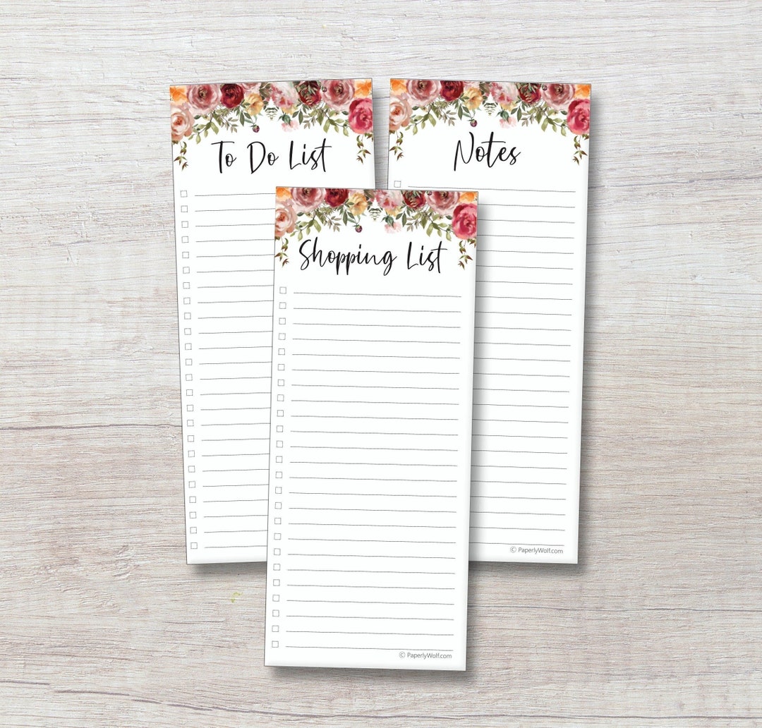 Pretty Flower to Do List Notepad Set | Pack of 3 | Handheld Grocery List Pad | Shopping List ...