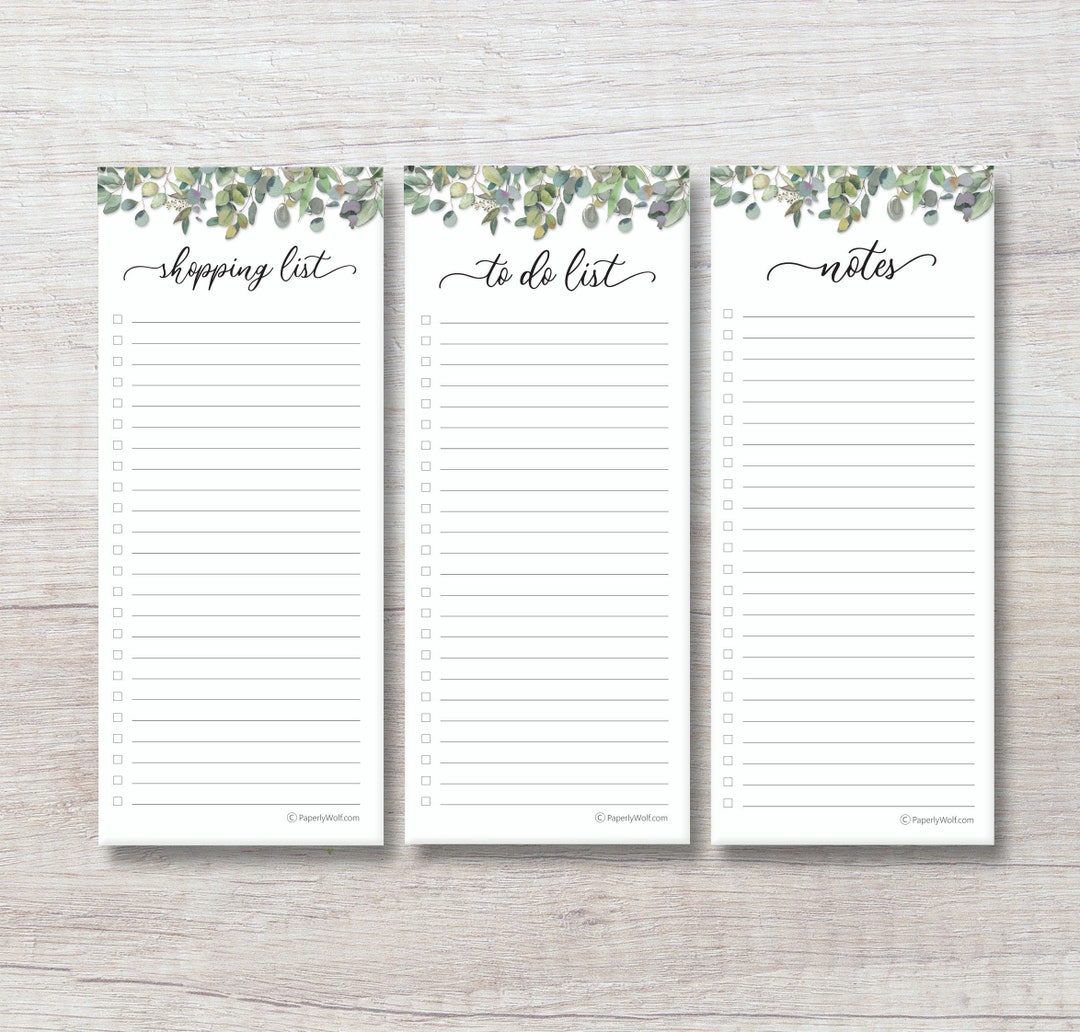 Eucalyptus to Do List Notepad Set Pack of 3 Handheld Grocery List Pad ...