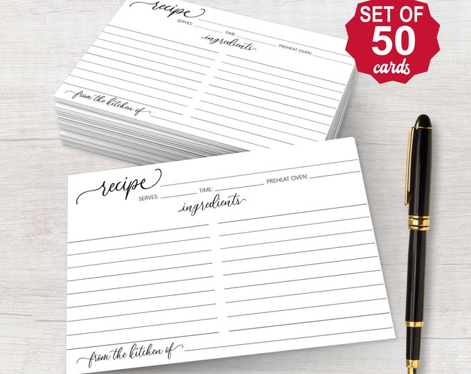 Printed+shipped Recipe Cards (set of 50)4"x6" From the Kitchen of ...