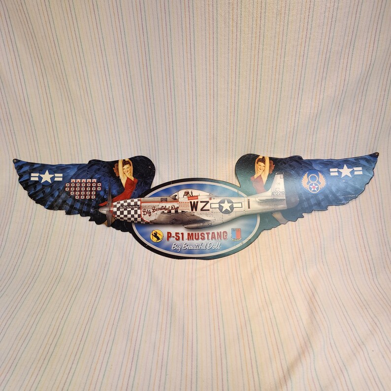 Vintage Replica P-51 Mustang WWII Metal Sign War Plane Big Beautiful ...