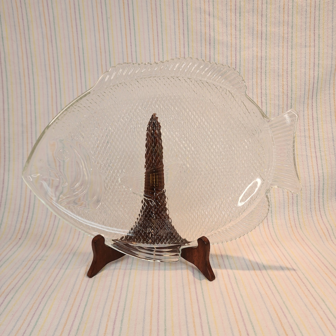 Vintage Clear Pressed Glass Fish-shaped Serving Platter Ovenproof Made ...