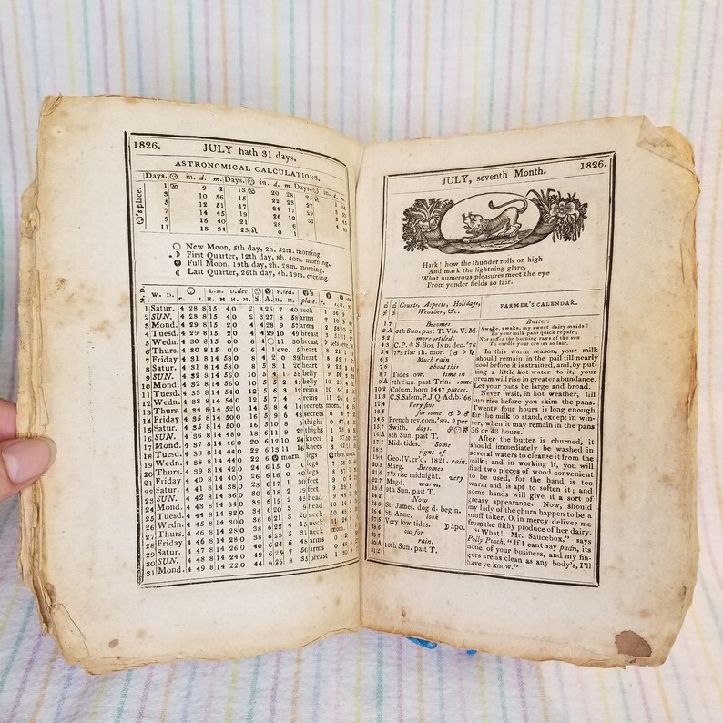 Antique 1826 Famer's Almanack XXXIV the Year of Our Lord Almanac J. H ...