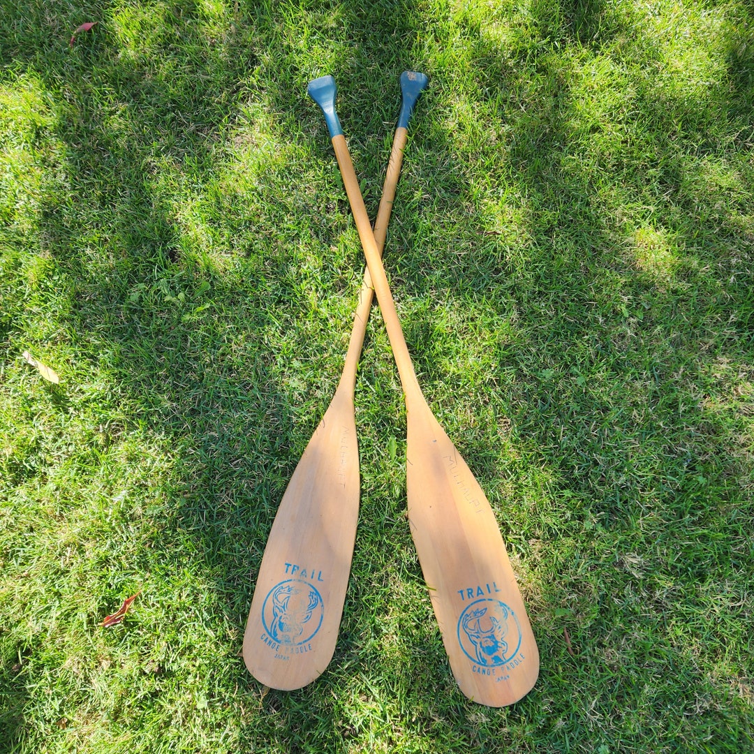 Vintage Trail Canoe Paddles Japan Oar Pair Natural Wood Navy Blue Elk ...