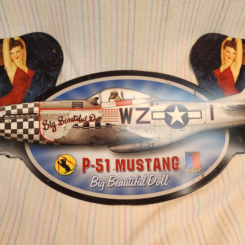 Vintage Replica P-51 Mustang WWII Metal Sign War Plane Big Beautiful ...