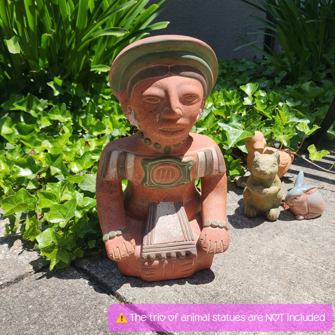 Large Vintage Terracotta Idolo Del Sol Mayan Sun God Kneeling Statue ...