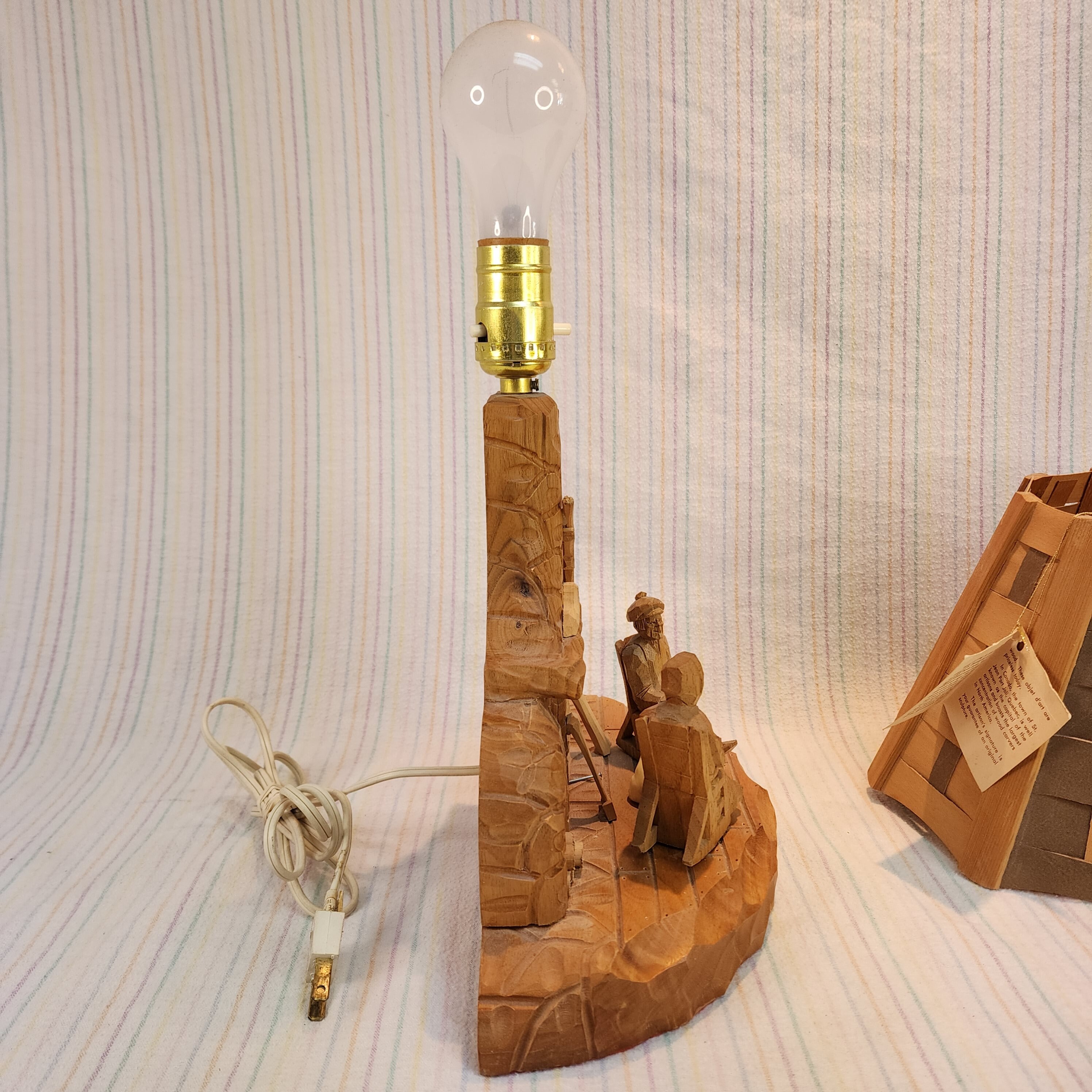 Vintage Working 1980s Hand-carved Wood Lamp Elderly Couple Cat - Etsy