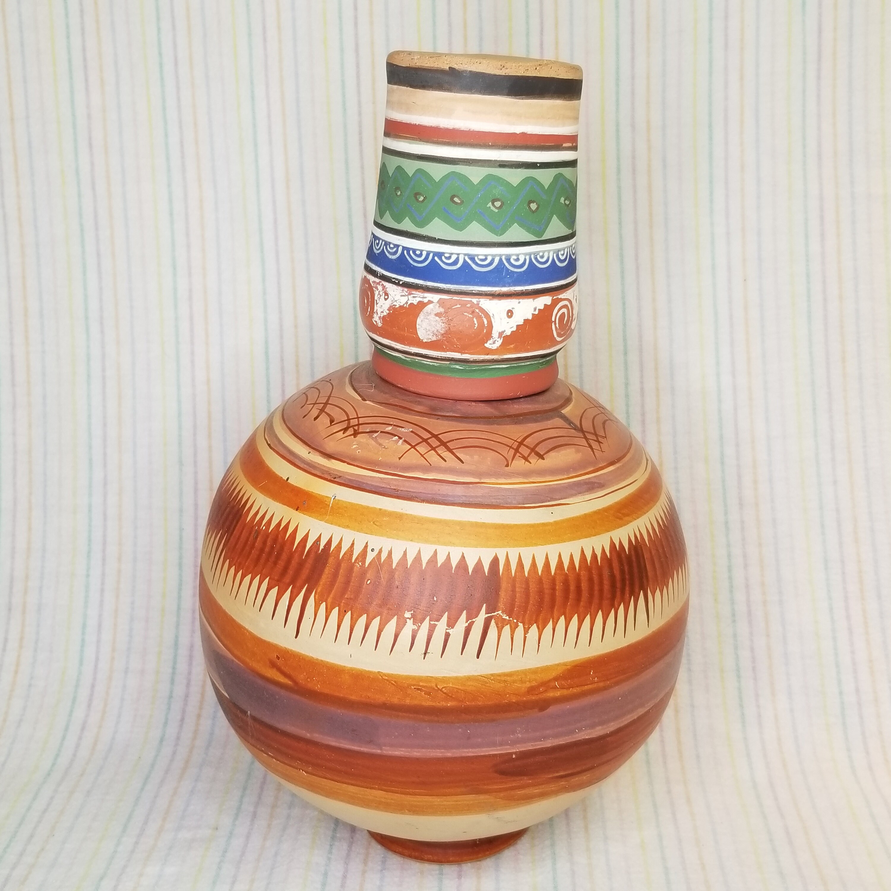 Vintage Mexican Terracotta Drink Water Jug Carafe Decanter W/ - Etsy