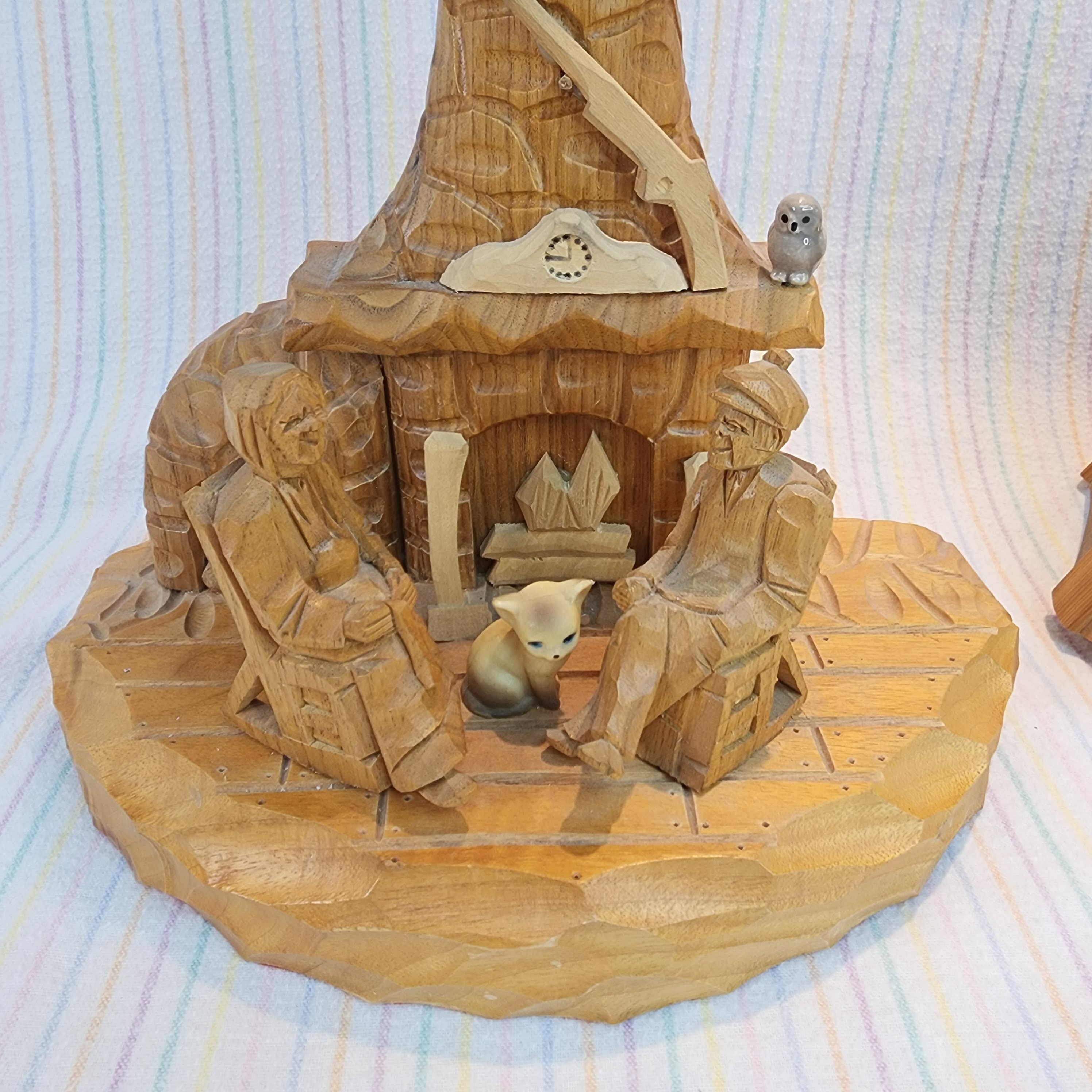 Vintage Working 1980s Hand-carved Wood Lamp Elderly Couple Cat - Etsy