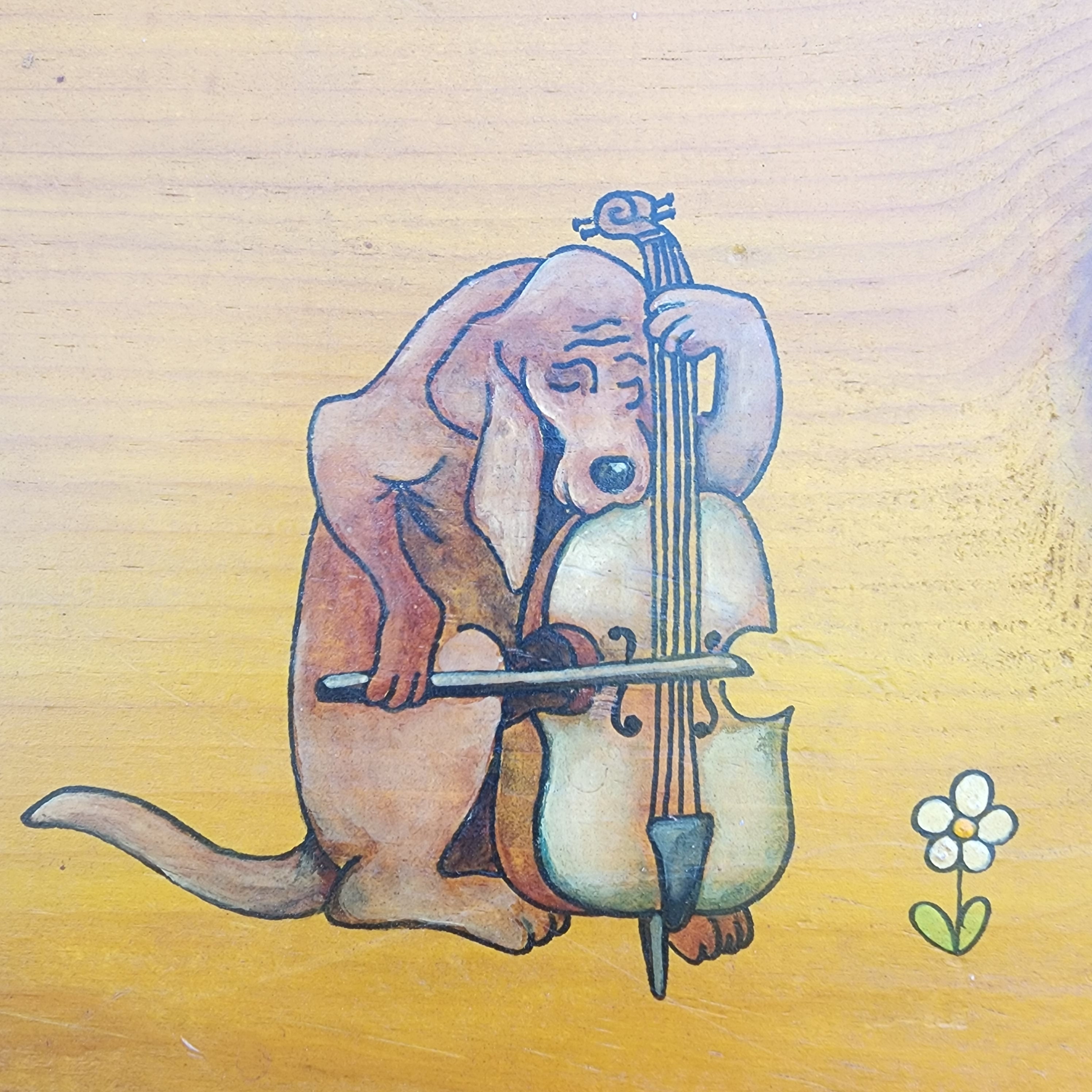 Vintage OOAK Lou Stuart Pop Art Gallery Dog Playing Cello Bass Single ...
