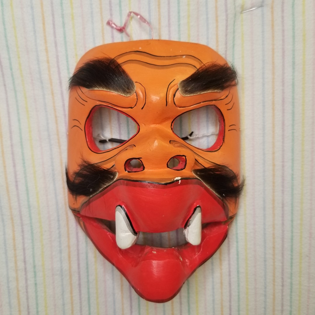 Orange Balinese Wayang Topeng Mask Hand Carved Wooden Demon Monster ...