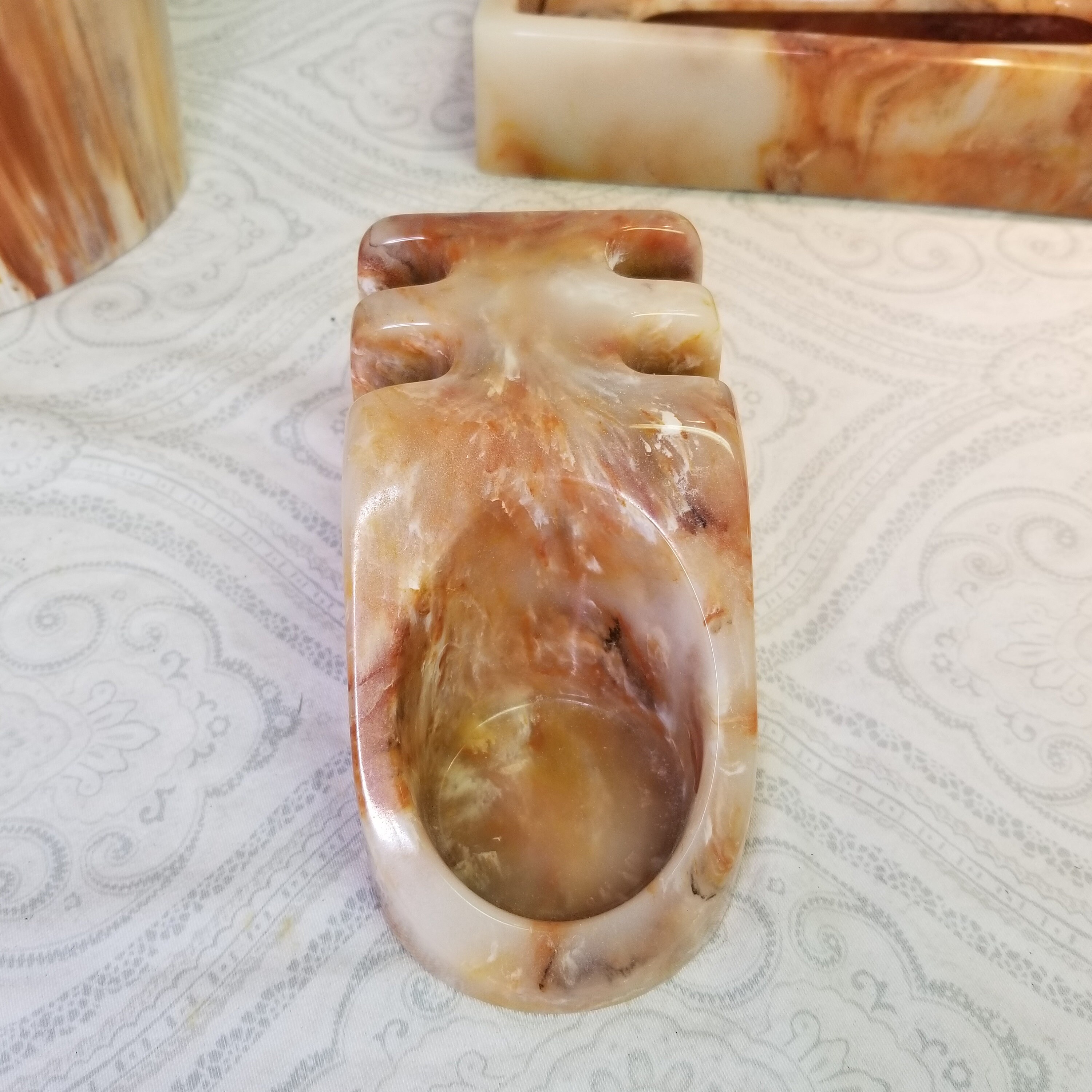 Gaudy Peaches N' Cream Marble Bathroom Tissue Box Cover Tooth Brush Cup ...