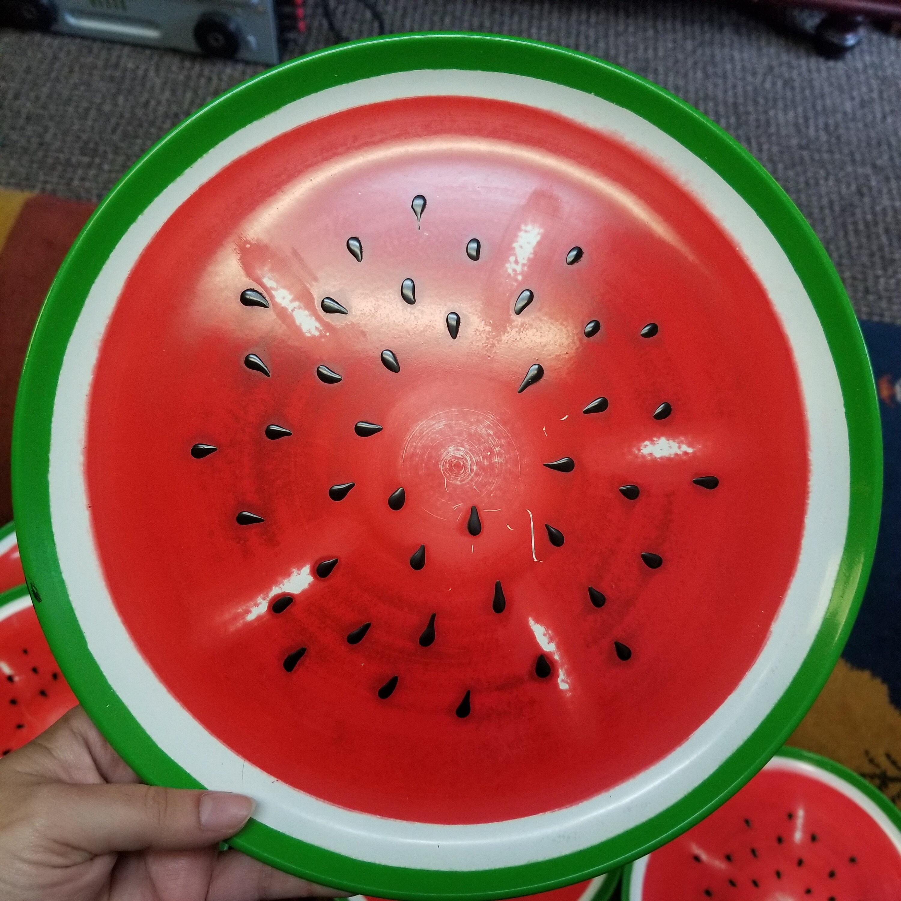 Vintage SS Lacquer Ware Watermelon Serving Tray 6 Dinner Plates Alcohol ...