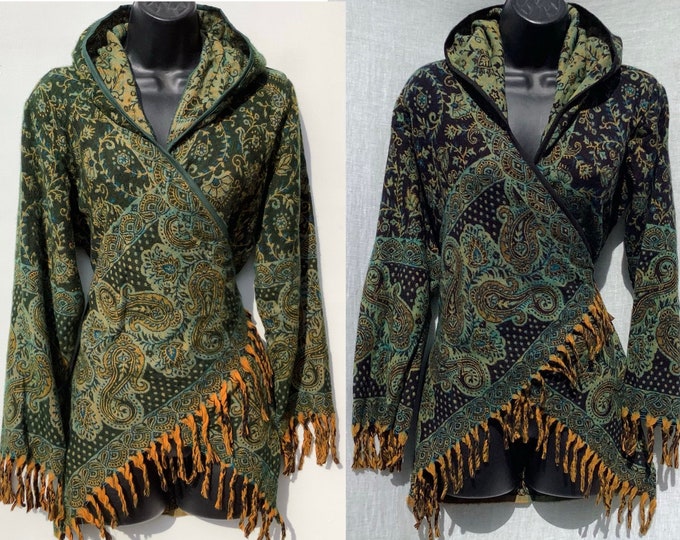 Handmade Paisley Hooded Crossover Wrap / Jacket / Cardigan. Boho. Hippy ...