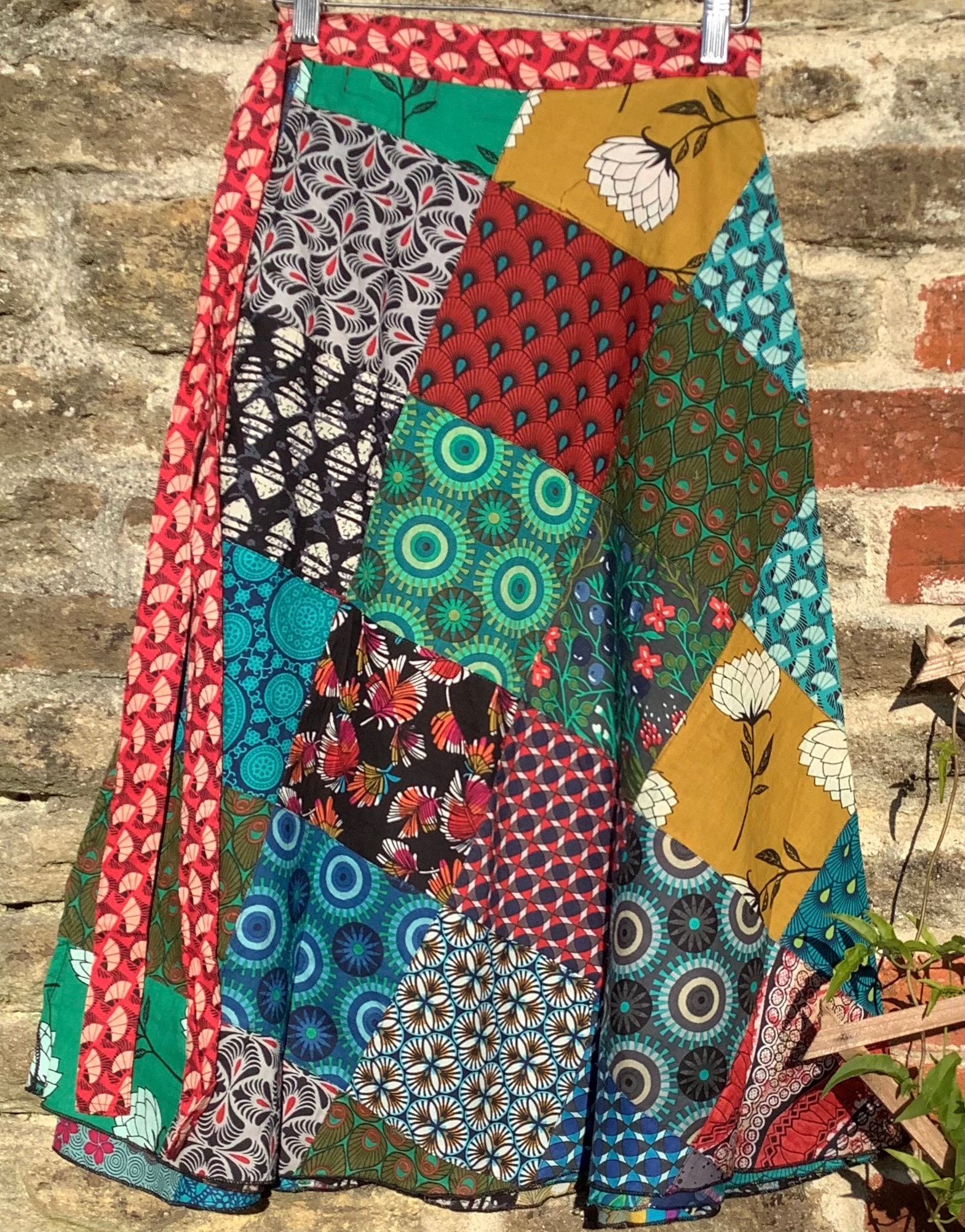 Handmade Patchwork Wrap Skirt: Midi Length. Funky Hippy - Etsy UK