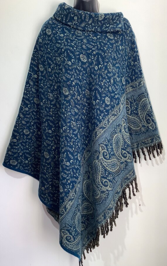 Paisley Poncho with Collar: Handmade - Soft Wool Mix… - Gem