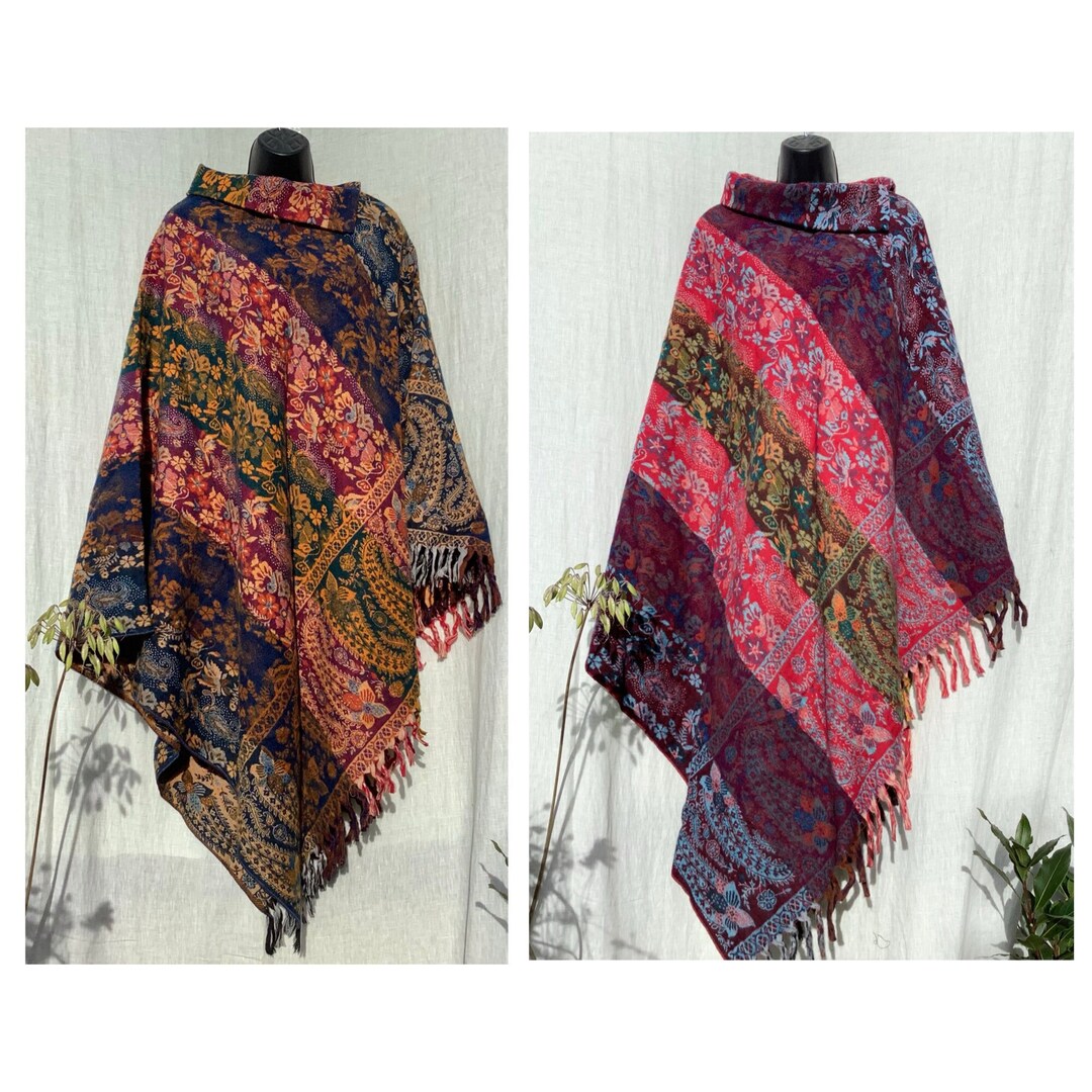Handmade Poncho With Collar in Beautiful Soft Wool Mix. One Size UK 10 ...