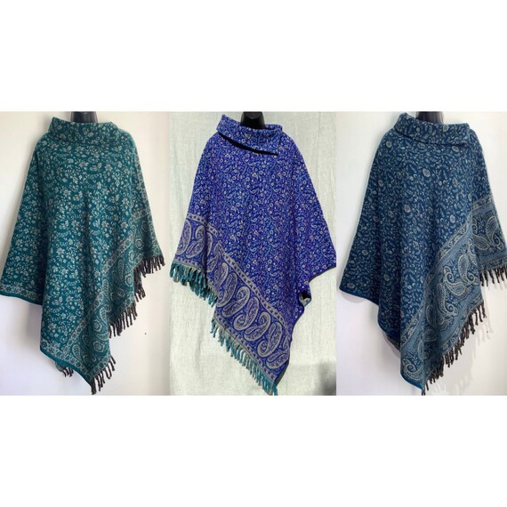 Paisley Poncho with Collar: Handmade - Soft Wool Mix… - Gem